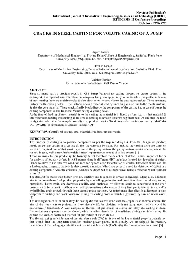 CRACKS IN STEEL CASTING FOR VOLUTE CASING OF A PUMP | PDF