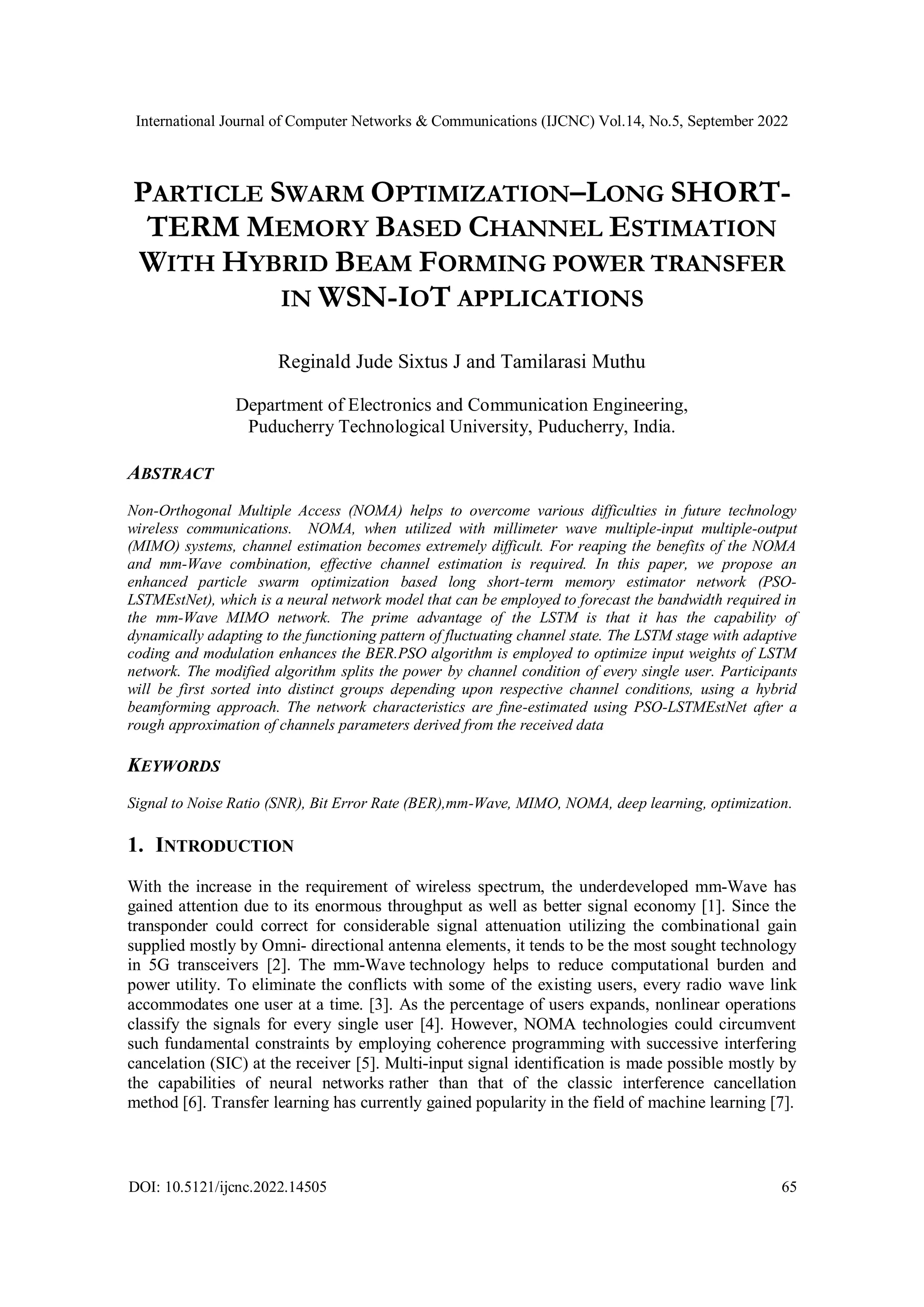 Particle Swarm Optimization–Long Short-Term Memory based Channel ...