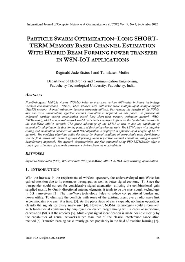 Particle Swarm Optimization–Long Short-Term Memory based Channel Estimation with Hybrid Beam ...