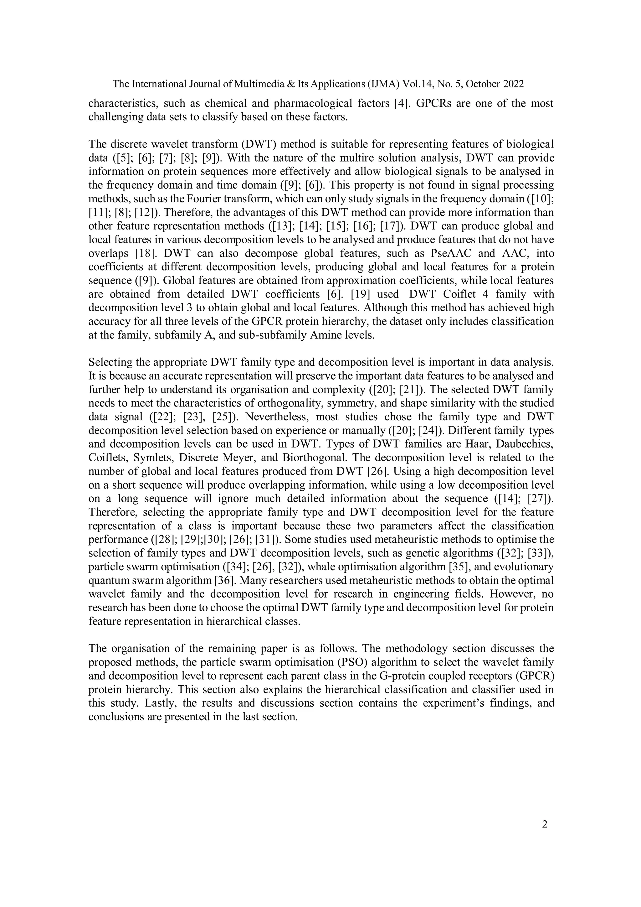 Gpcr Protein Feature Representation Using Discrete Wavelet Transform And Particle Swarm 