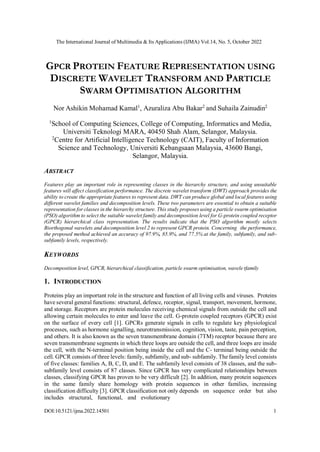 GPCR PROTEIN FEATURE REPRESENTATION USING DISCRETE WAVELET TRANSFORM AND PARTICLE SWARM ...