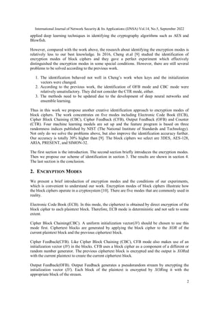 ENCRYPTION MODES IDENTIFICATION OF BLOCK CIPHERS BASED ON MACHINE LEARNING | PDF