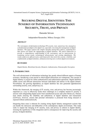 SECURING DIGITAL IDENTITIES: THE SYNERGY OF INFORMATION TECHNOLOGY SECURITY, TRUST, AND PRIVACY ...
