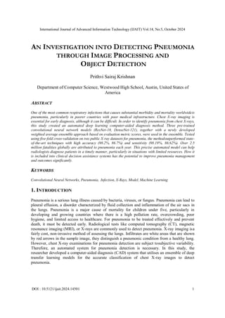 AN INVESTIGATION INTO DETECTING PNEUMONIA THROUGH IMAGE PROCESSING AND ...