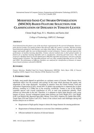 Modified Sand Cat Swarm Optimization (MSCSO) Based Feature Selection for Classification of ...