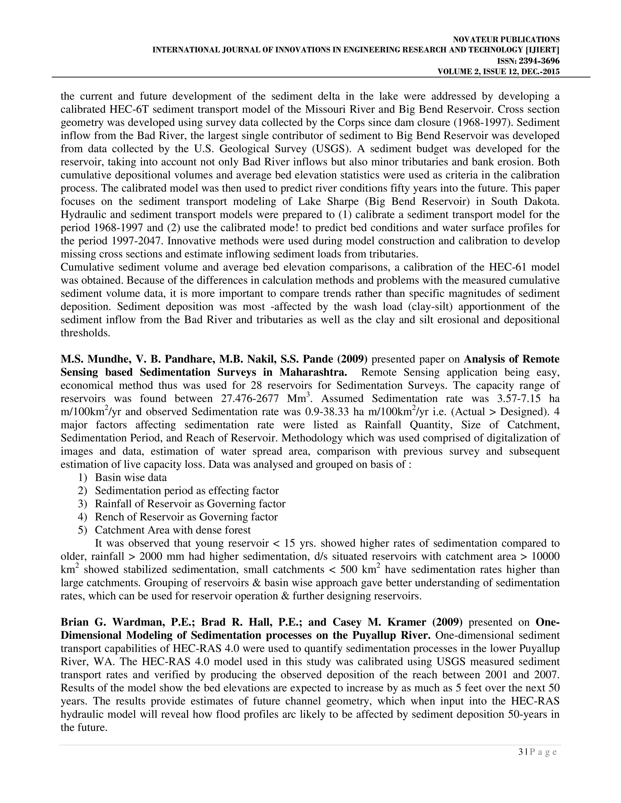 A REVIEW ON RESERVOIR SEDIMENTATION STUDIES USING SATELLITE REMOTE ...
