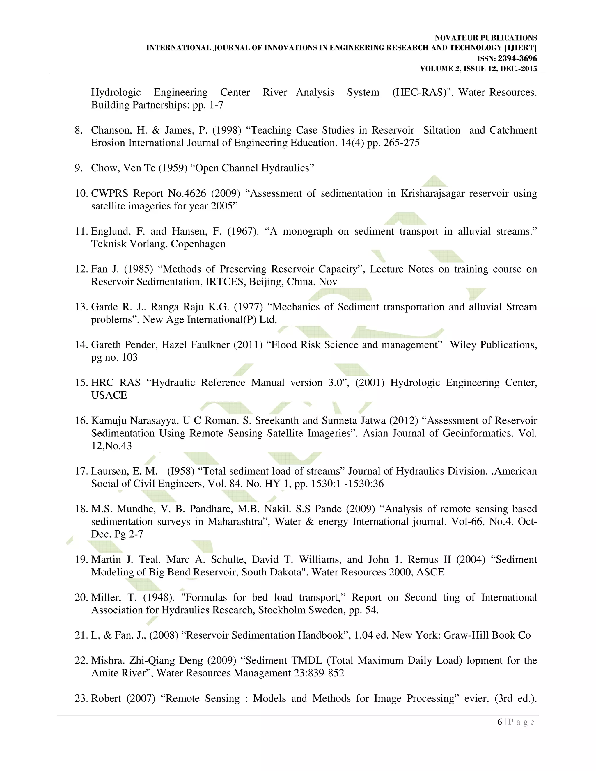 A REVIEW ON RESERVOIR SEDIMENTATION STUDIES USING SATELLITE REMOTE SENSING TECHNIQUE | PDF