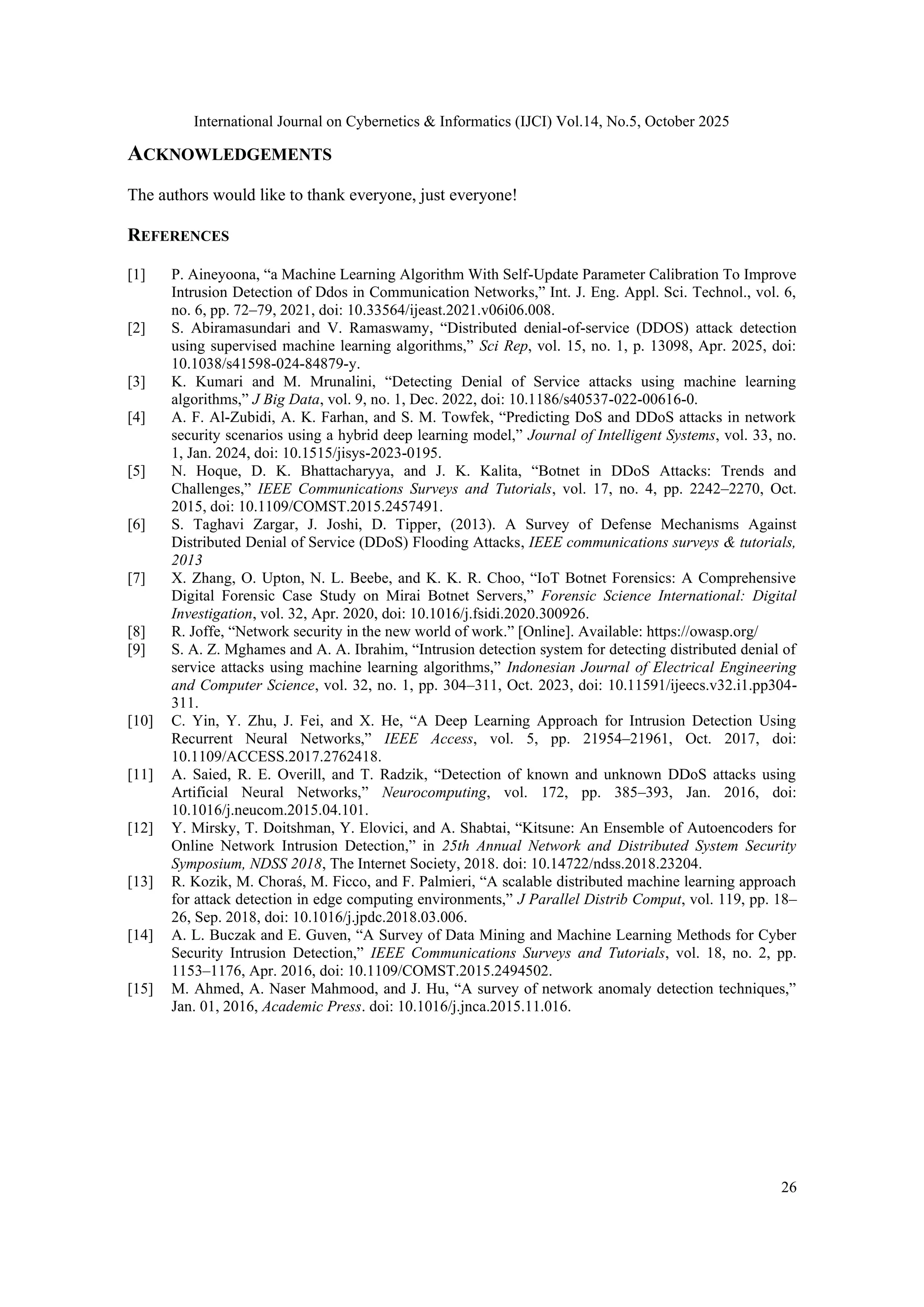 Advancements in Machine Learning Algorithms with Self-Update Parameter Calibration for DDoS ...