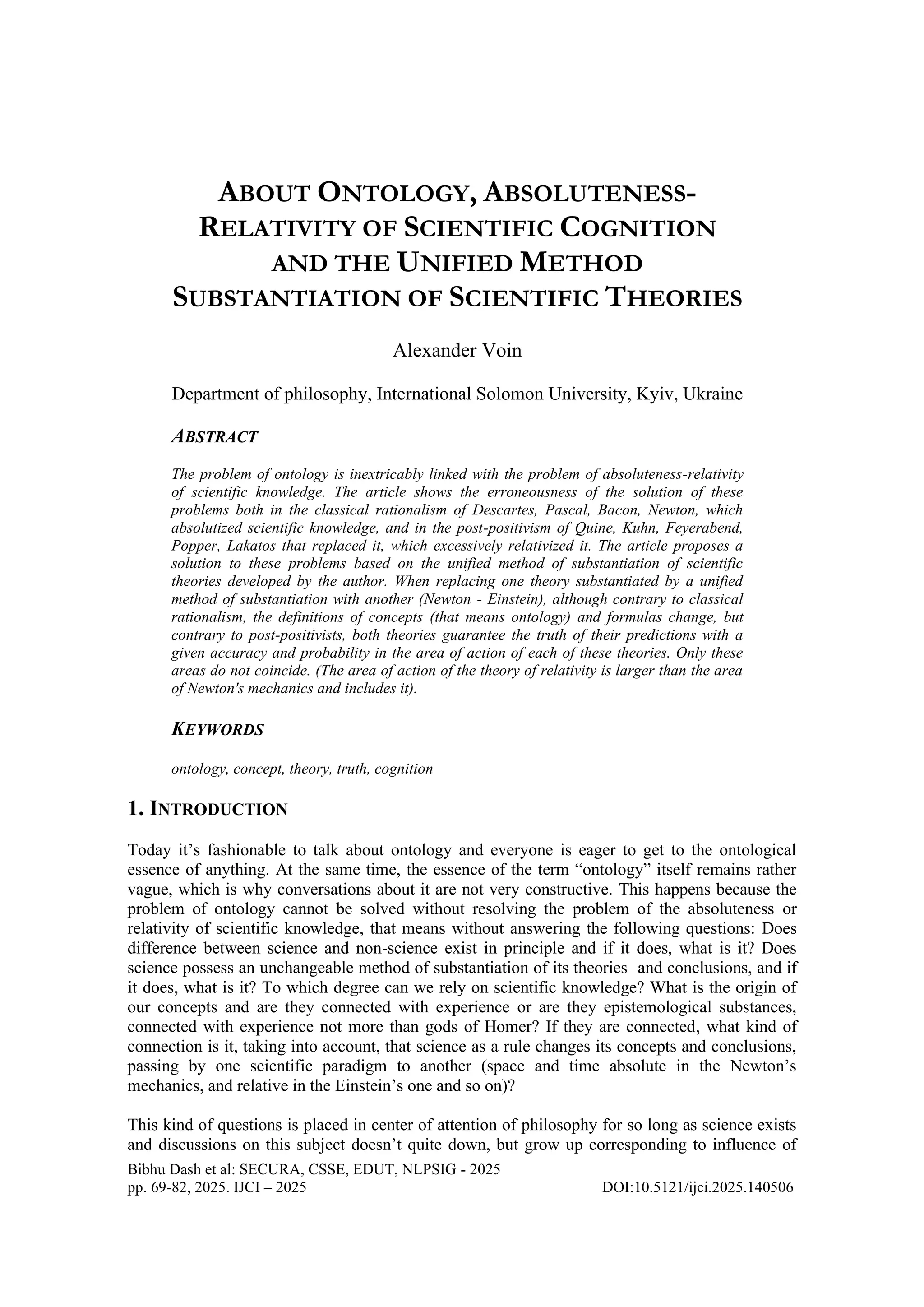 About Ontology, Absoluteness-Relativity of Scientific Cognition and the ...