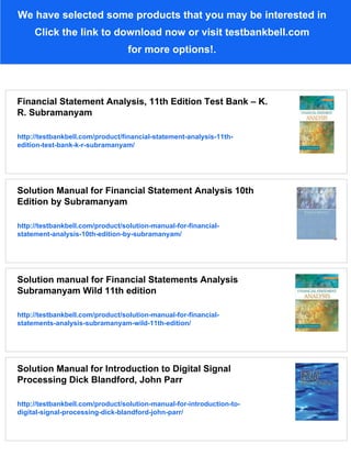 Test Bank for Financial Statement Analysis, 10th Edition: K. R ...