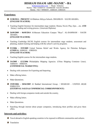CV HISHAM ABU-MANIE' | PDF
