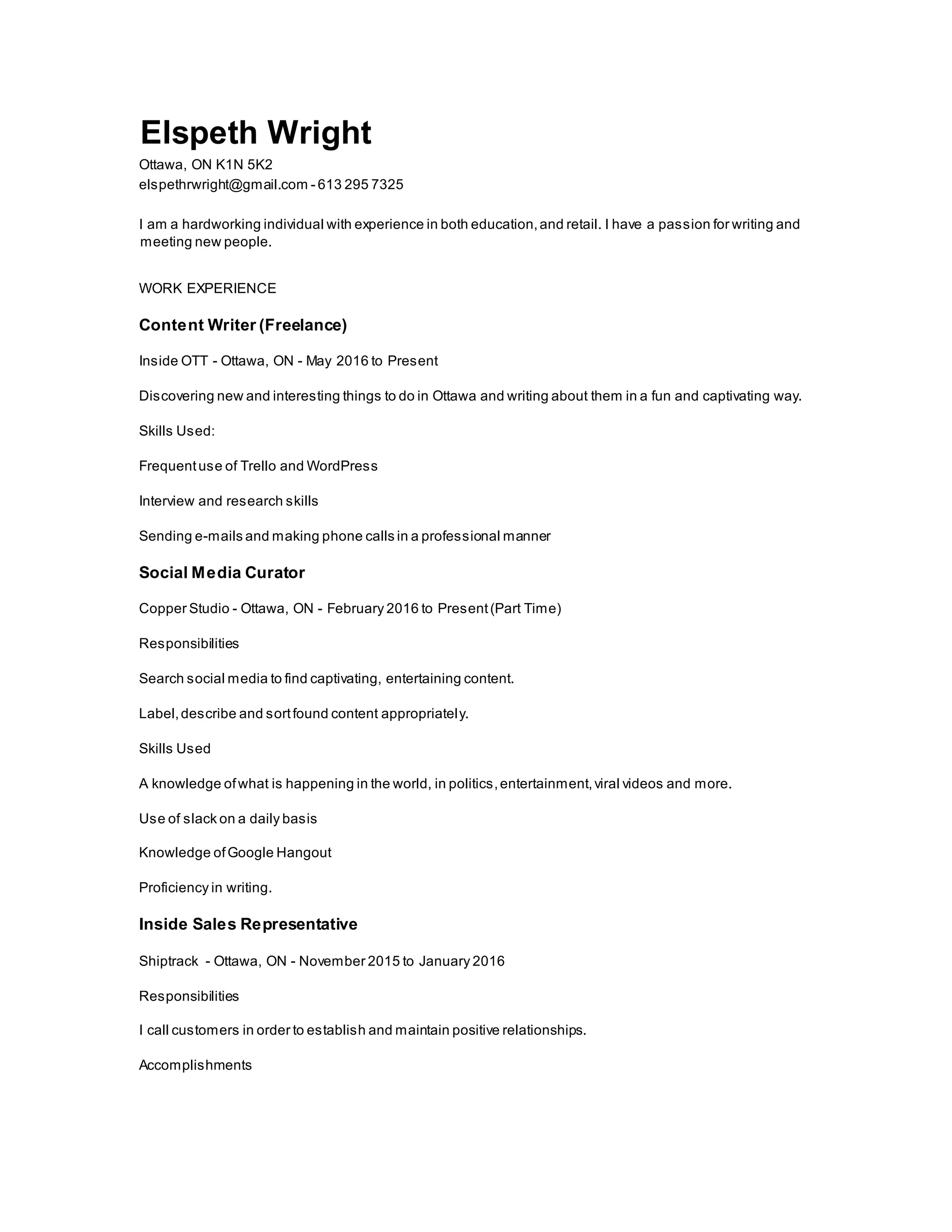 Elspeth-Wright Resume Complete | DOCX | Freelance Writing | Content Production
