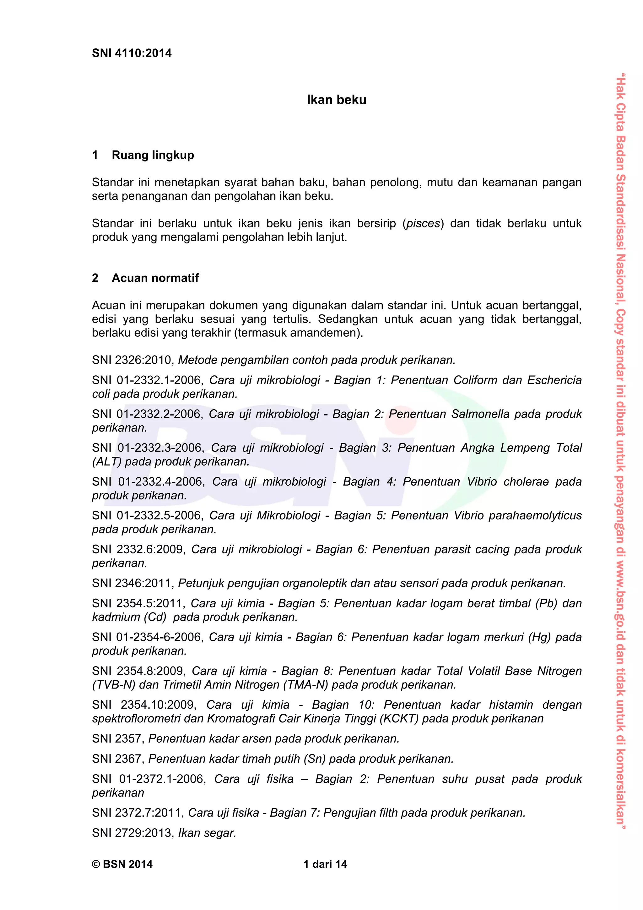 1457 sni 4110 2014.ikan beku | PDF