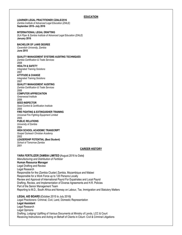 Kaafwa Chama CV Complete | PDF