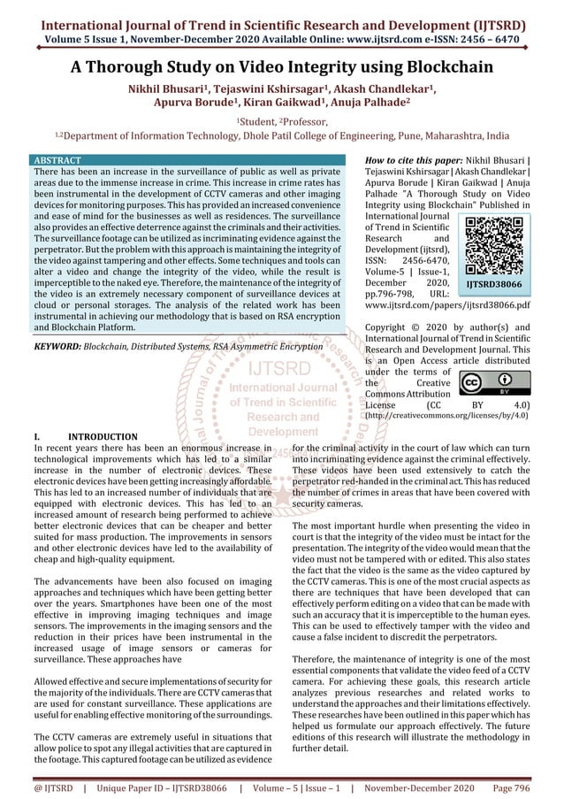 A Thorough Study on Video Integrity using Blockchain | PDF