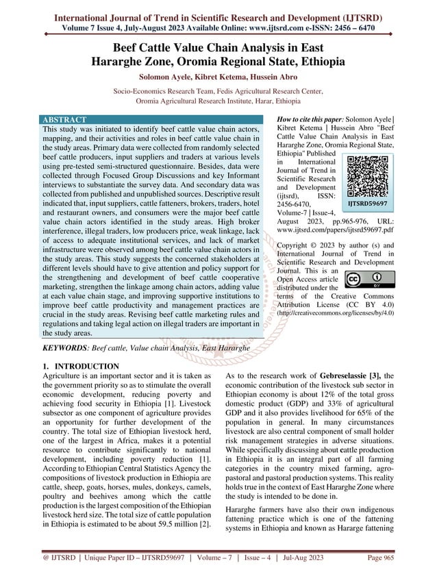 Beef Cattle Value Chain Analysis in East Hararghe Zone, Oromia Regional ...