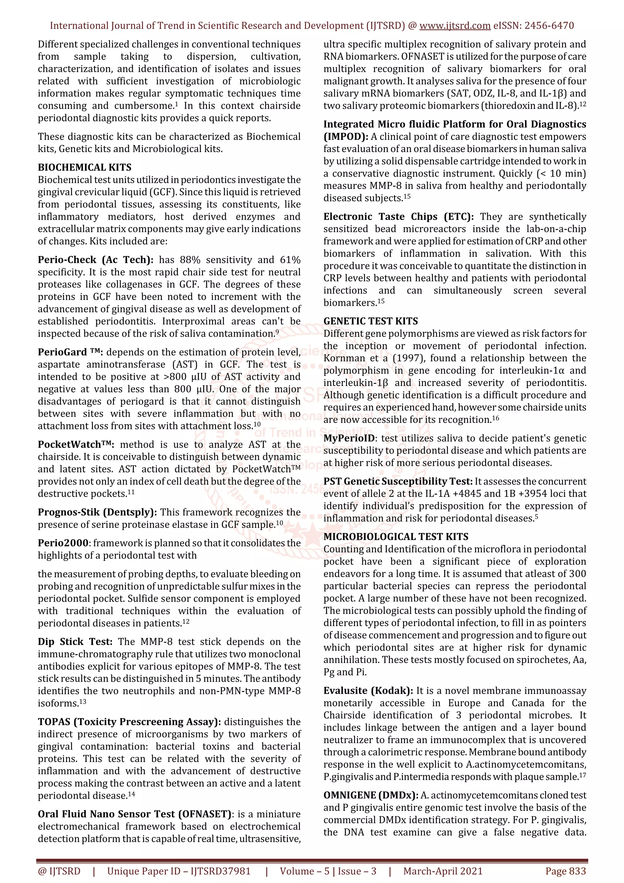 Chairside Diagnosis of Periodontal Diseases A Review | PDF