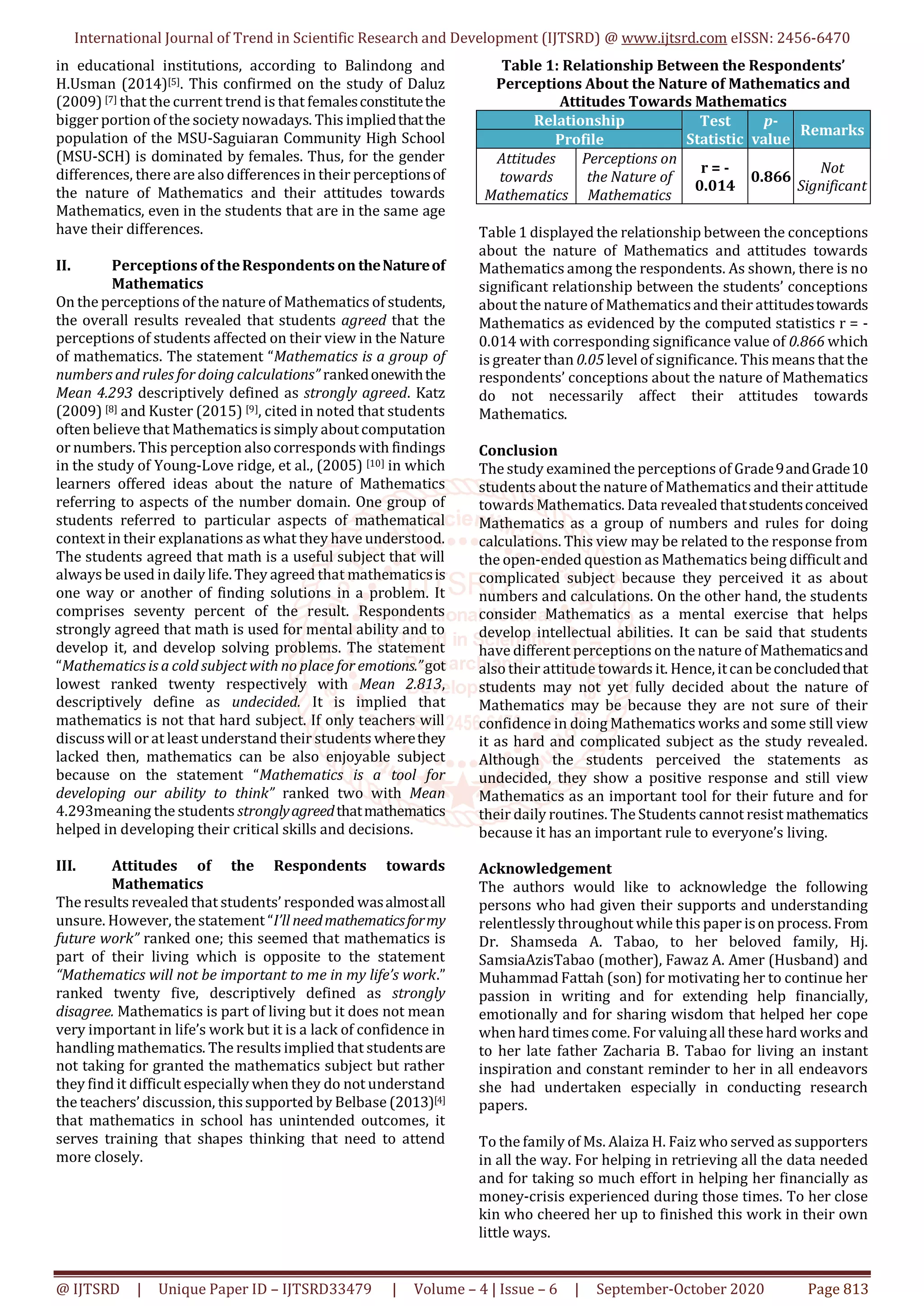 Students’ Perceptions and Attitude towards Mathematics Learning | PDF