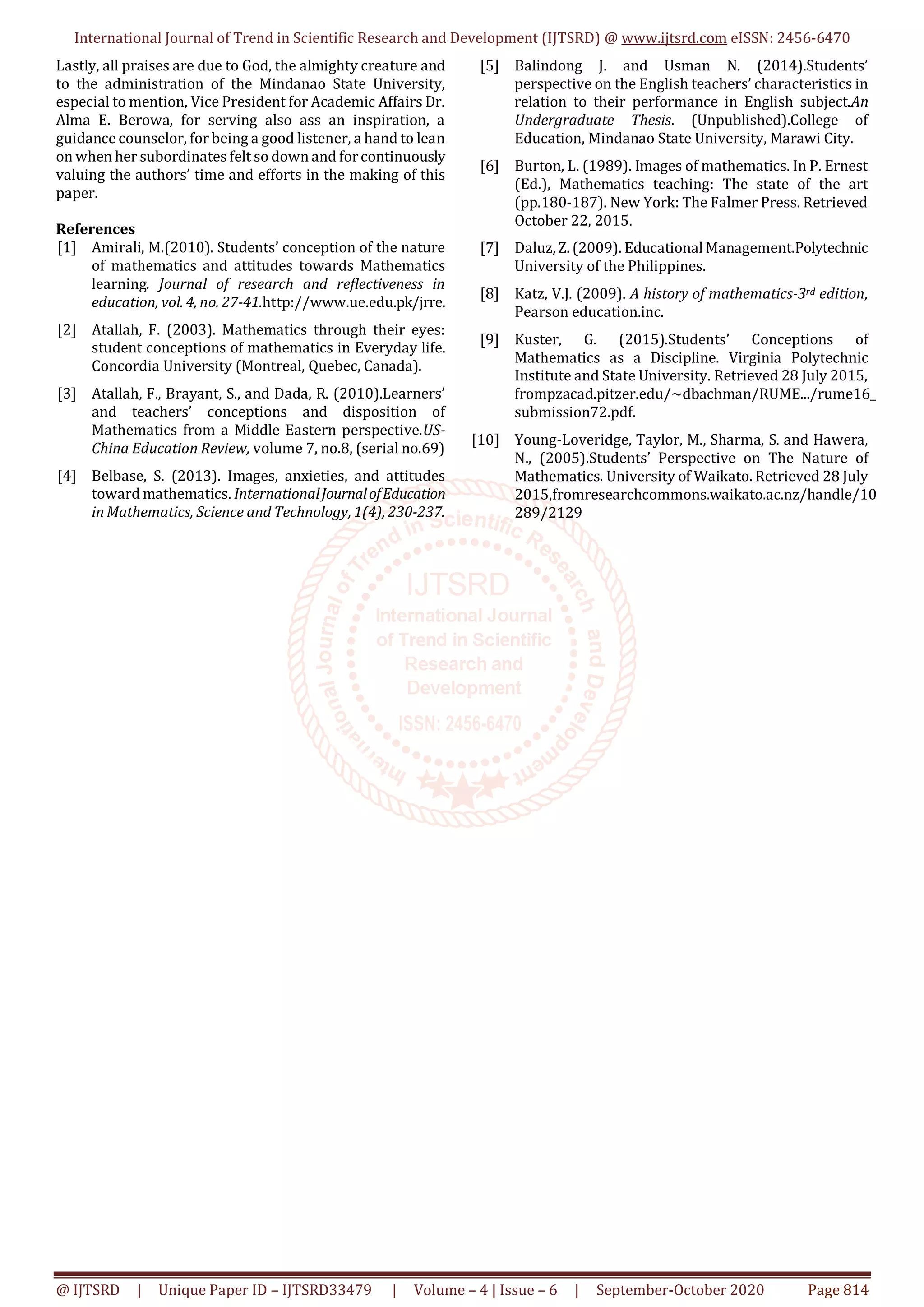 Students’ Perceptions and Attitude towards Mathematics Learning | PDF