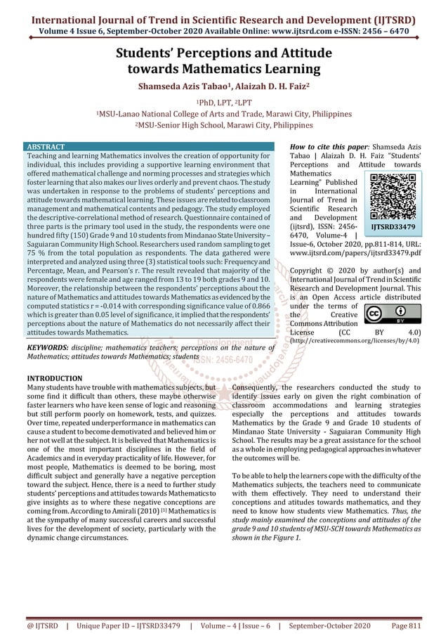 Students’ Perceptions and Attitude towards Mathematics Learning | PDF | Educational Assessment ...