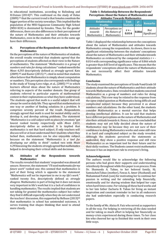 Students’ Perceptions and Attitude towards Mathematics Learning | PDF ...