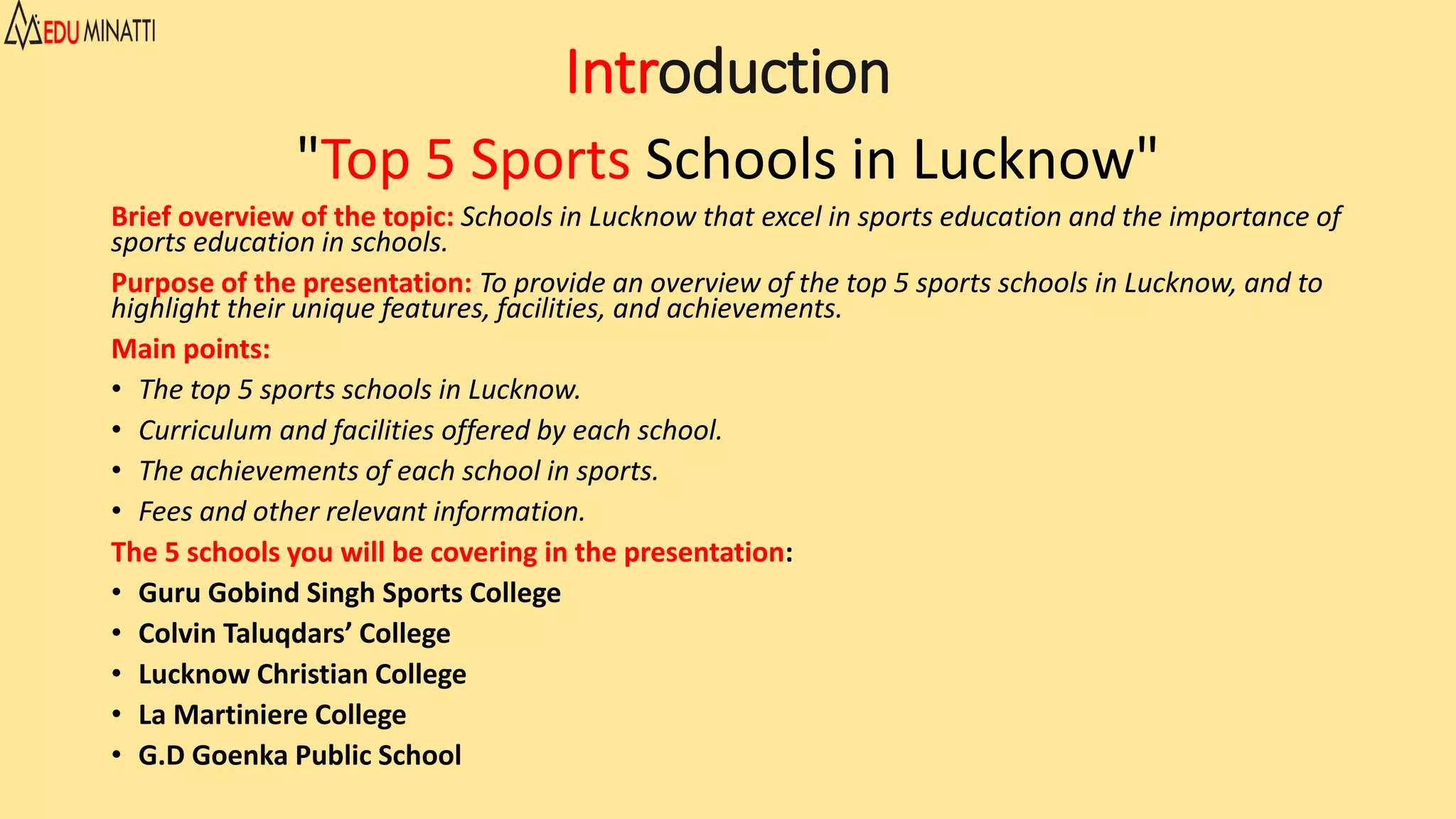 Sports Schools in Lucknow. | PDF