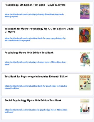 Test Bank for Exploring Psychology in Modules, 10th Edition, by David G ...