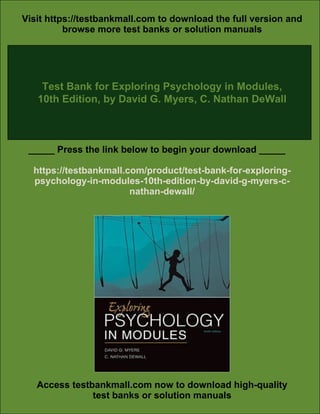 Test Bank for Exploring Psychology in Modules, 10th Edition, by David G ...