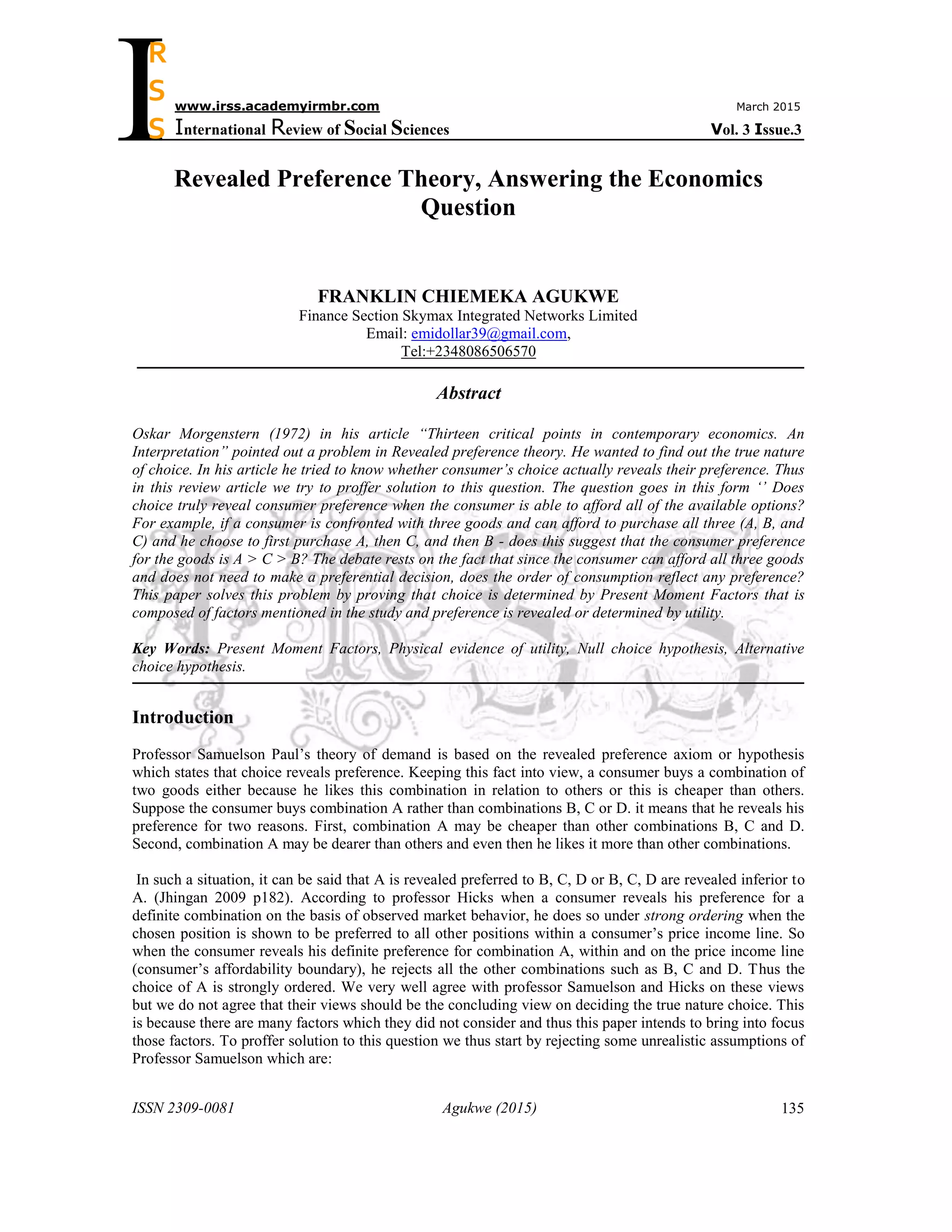 Revealed Preference Theory, Answering the economics question | PDF