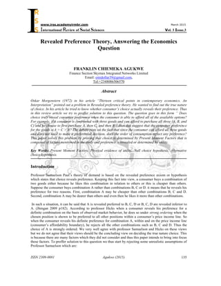 Revealed Preference Theory, Answering the economics question | PDF