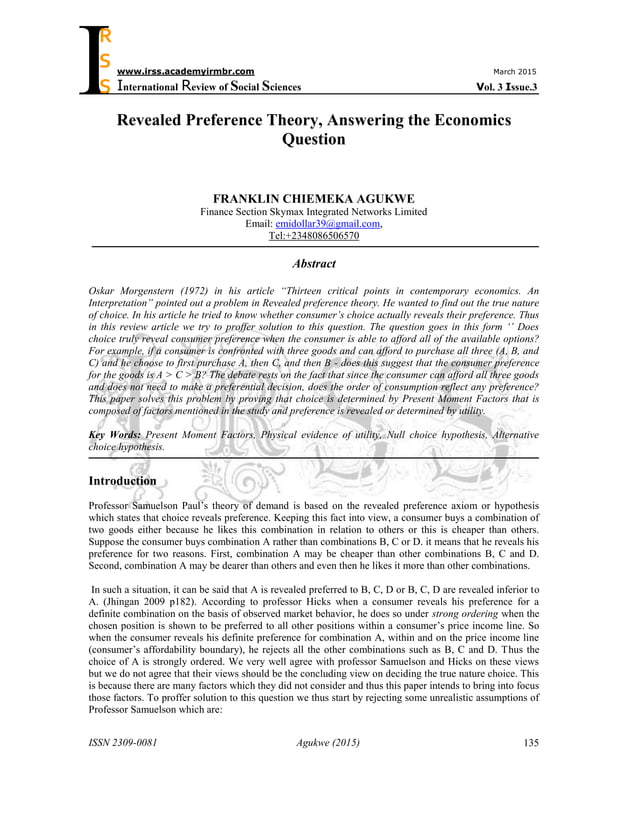 Revealed Preference Theory, Answering the economics question | PDF ...