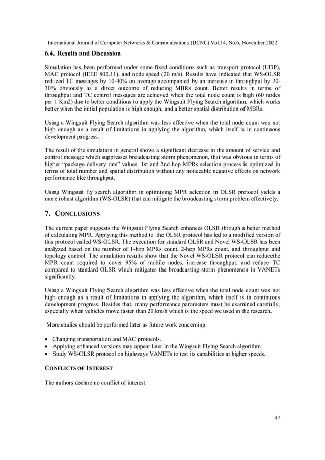 WS-OLSR: Multipoint Relay Selection in VANET Networks using a Wingsuit Flying Search Algorithm | PDF