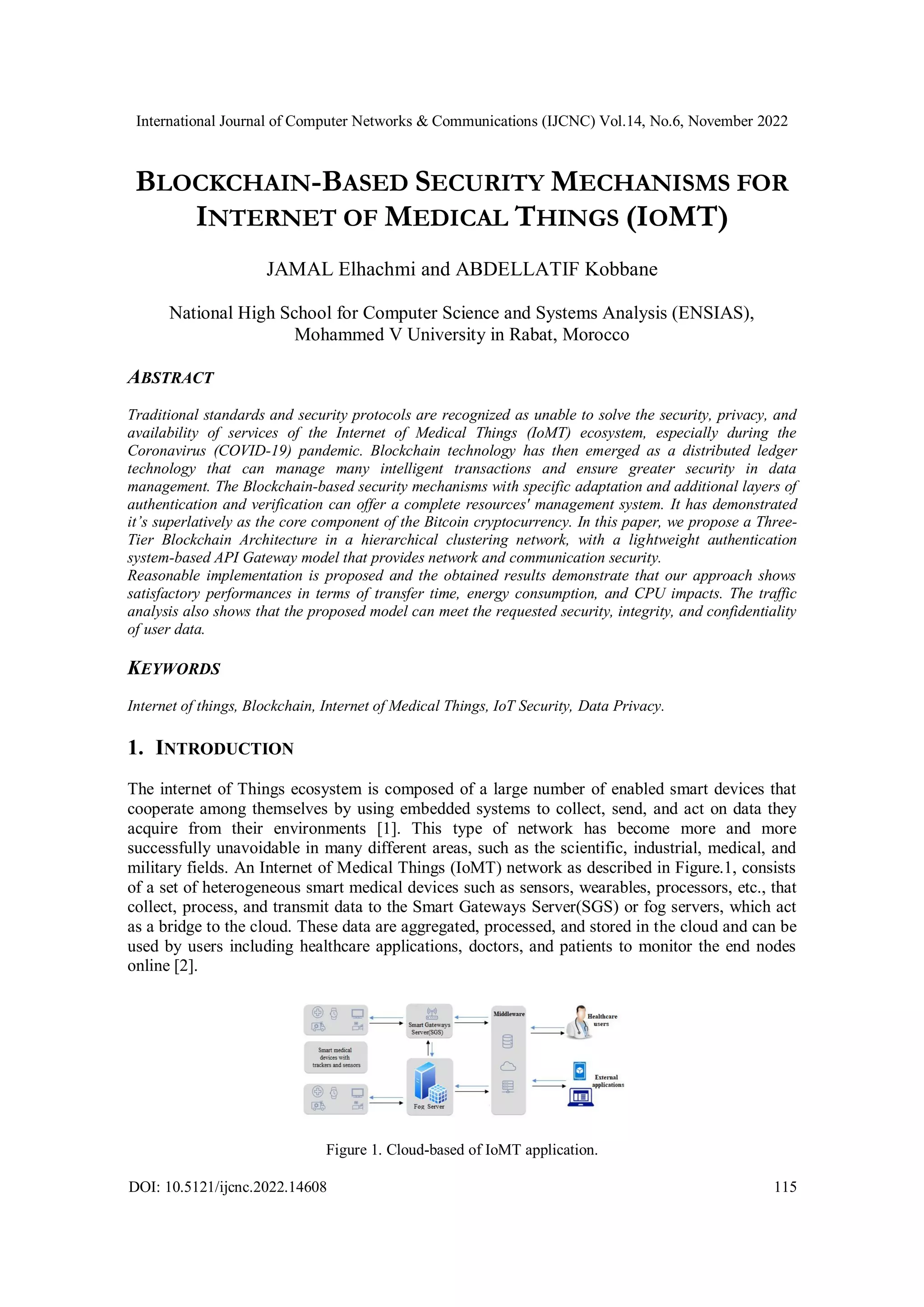 BLOCKCHAIN-BASED SECURITY MECHANISMS FOR INTERNET OF MEDICAL THINGS (IOMT) | PDF
