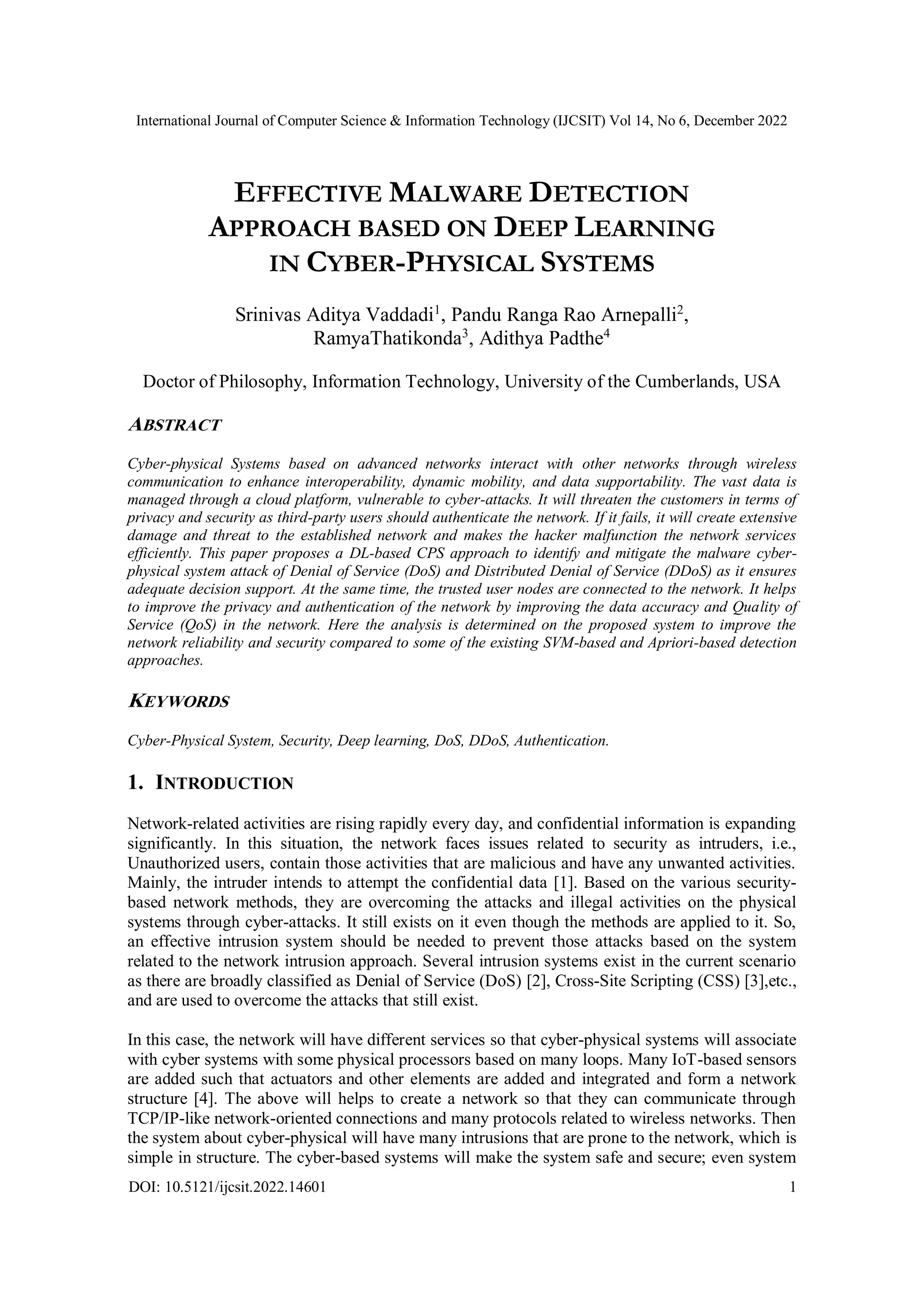 Effective Malware Detection Approach Based On Deep Learning In Cyber Physical Systems Pdf
