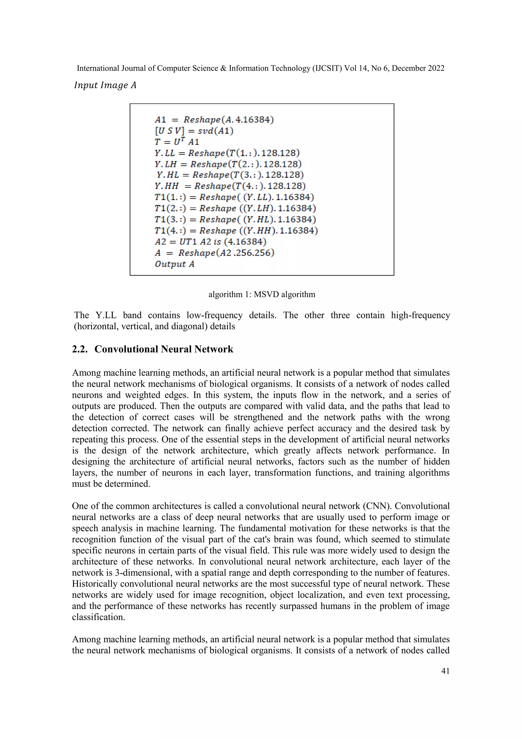 Using Singular Value Decomposition In A Convolutional Neural Network To