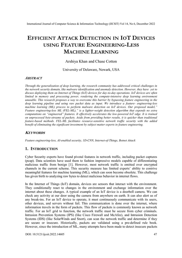 Efficient Attack Detection in IoT Devices using Feature Engineering-Less Machine Learning | PDF