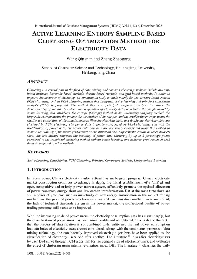 ACTIVE LEARNING ENTROPY SAMPLING BASED CLUSTERING OPTIMIZATION METHOD FOR ELECTRICITY DATA | PDF ...
