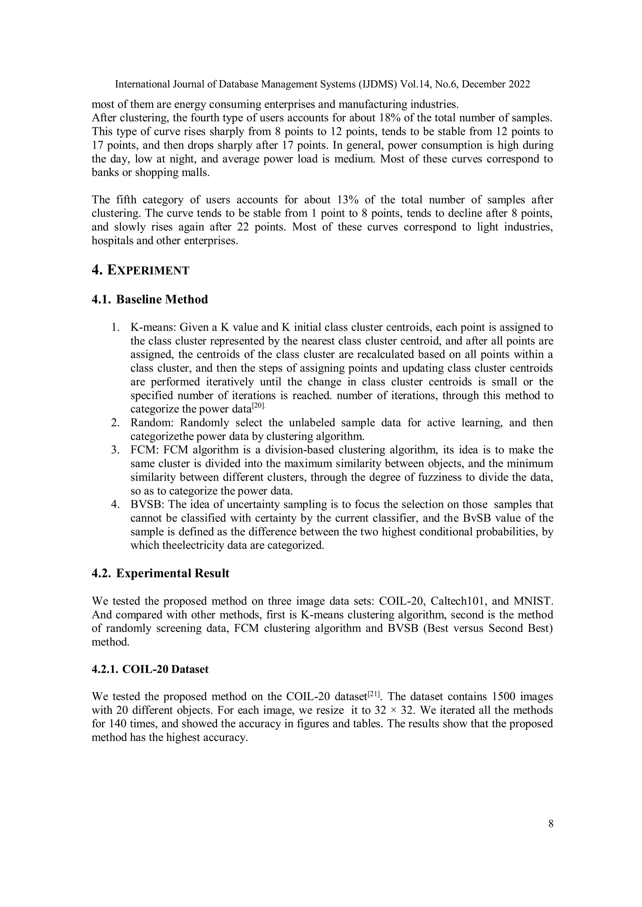 ACTIVE LEARNING ENTROPY SAMPLING BASED CLUSTERING OPTIMIZATION METHOD FOR ELECTRICITY DATA | PDF