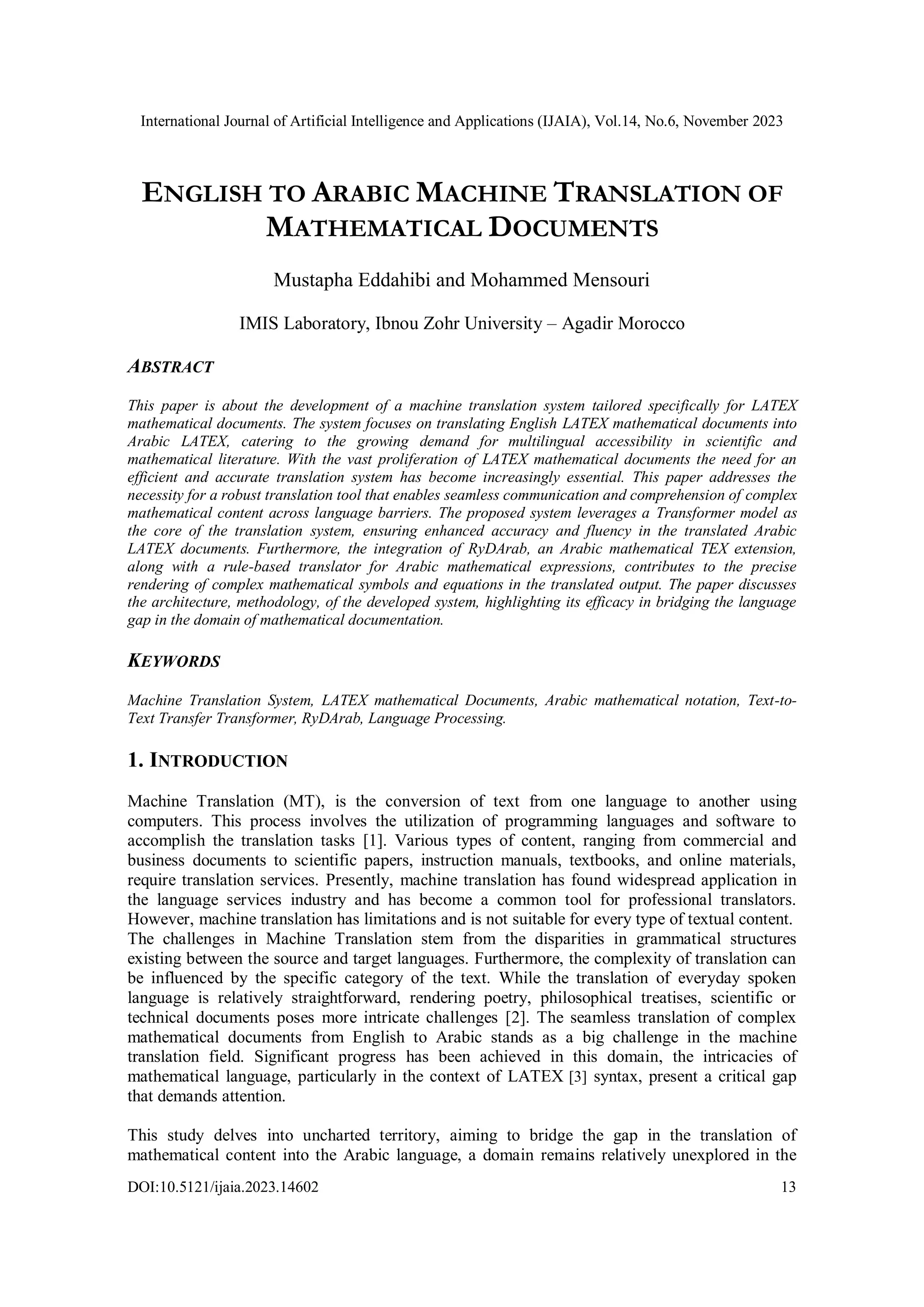 English to Arabic Machine Translation of Mathematical Documents | PDF