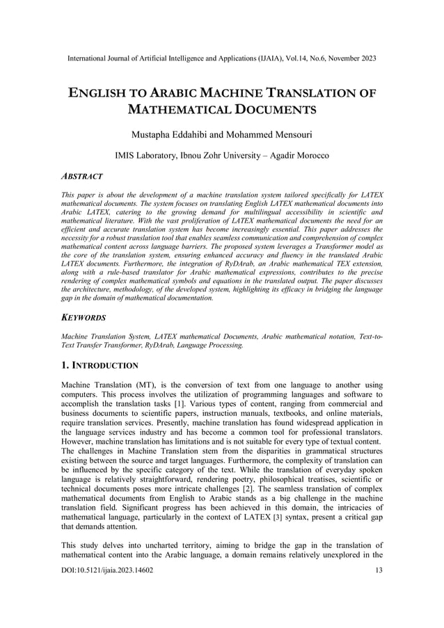 English to Arabic Machine Translation of Mathematical Documents | PDF