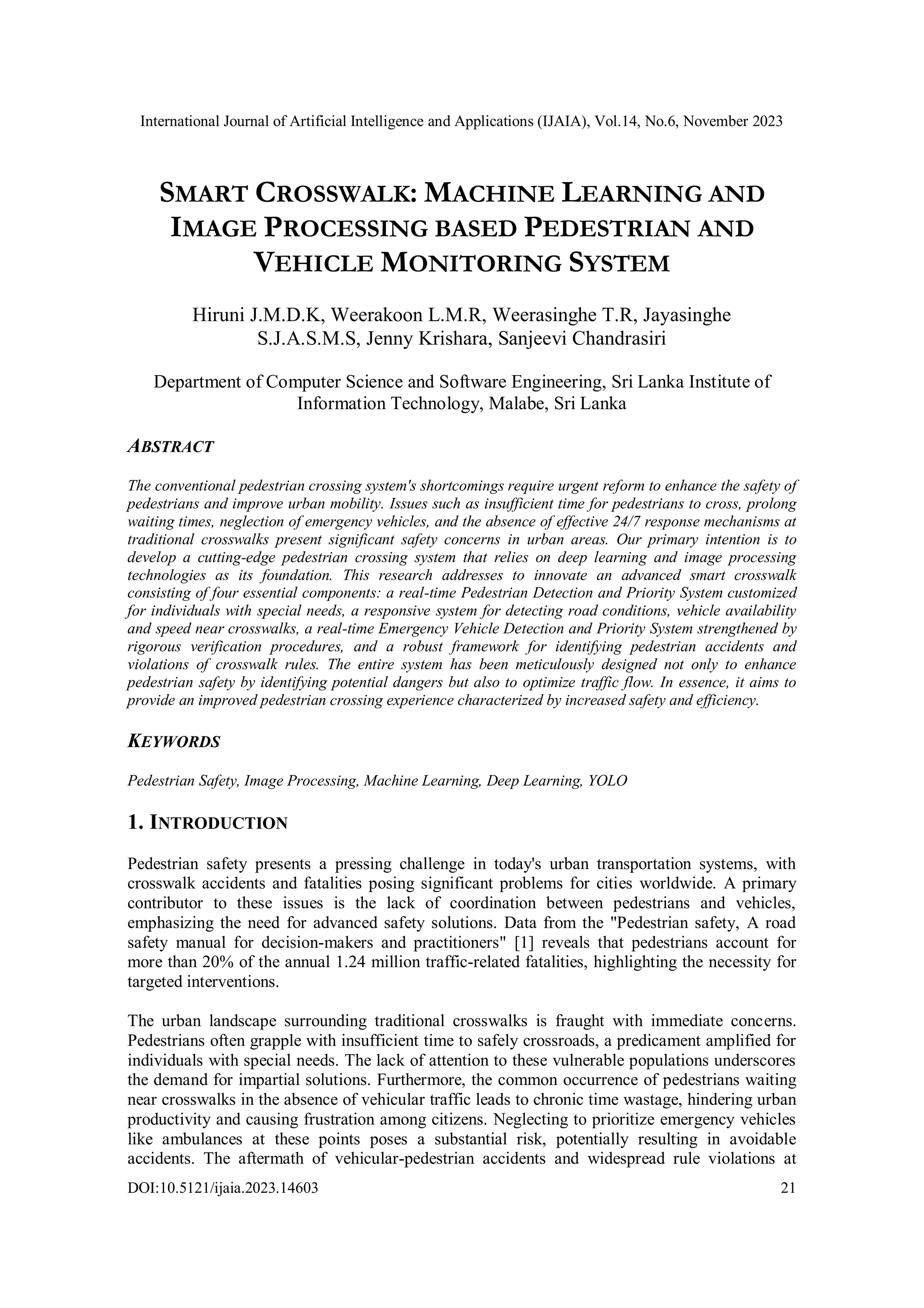 SMART CROSSWALK: MACHINE LEARNING AND IMAGE PROCESSING BASED PEDESTRIAN ...
