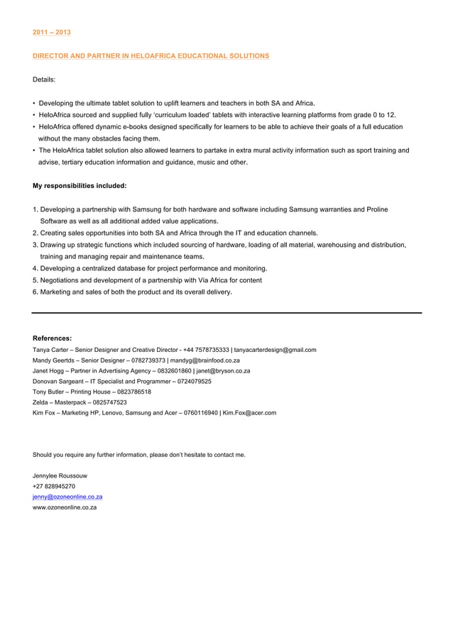 Jenny Roussouw CV 2017 | PDF