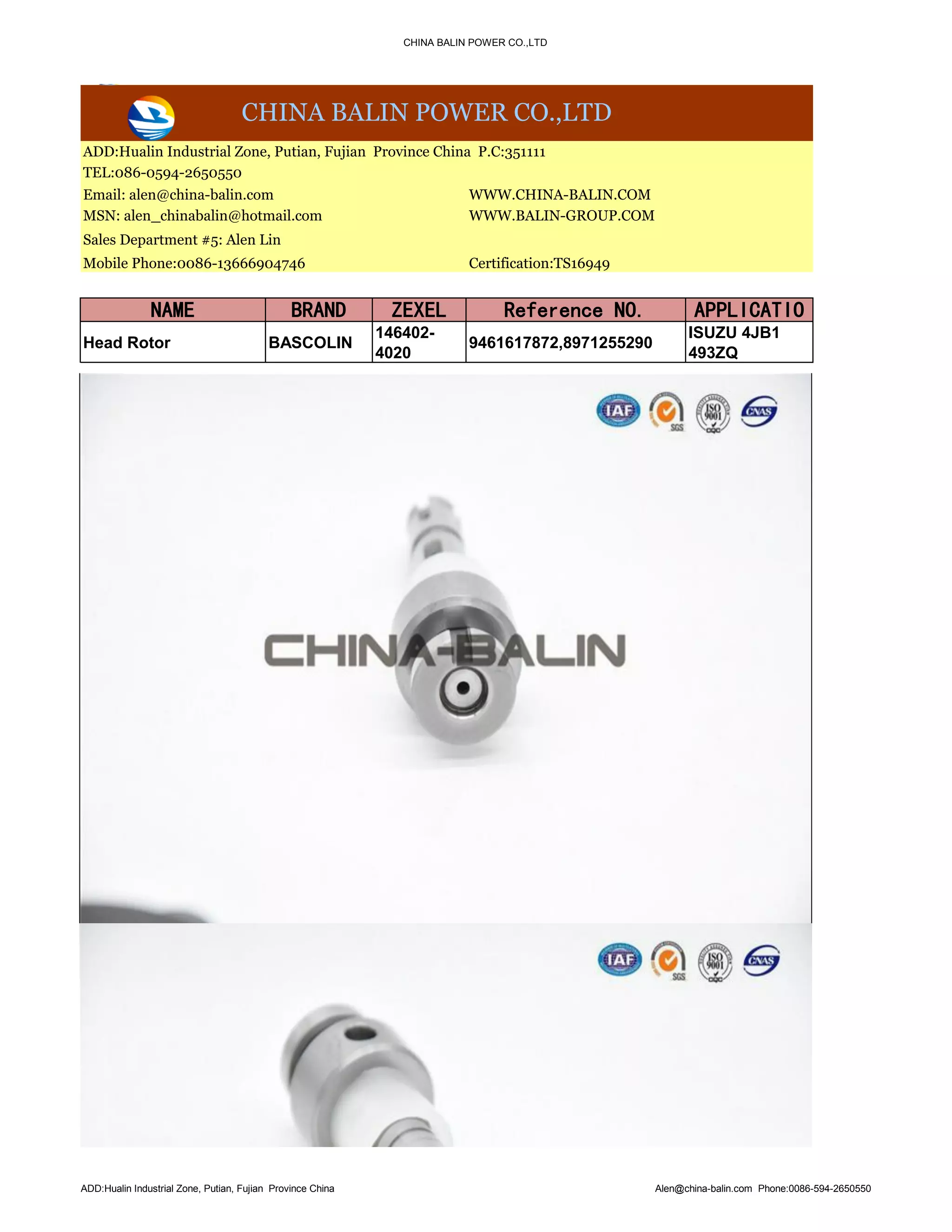 ISUZU Head Rotor 146402-4020/9461617872/8971255290 | PDF