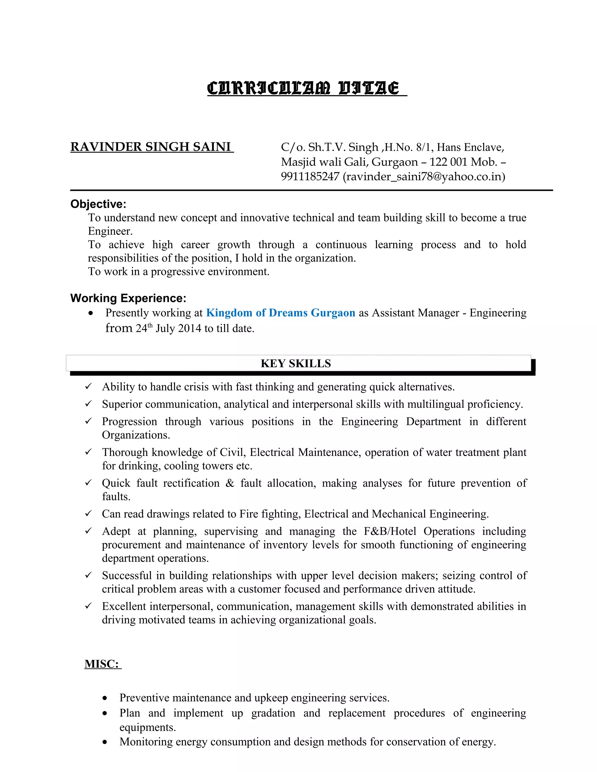 Ravinder Resume - | DOC