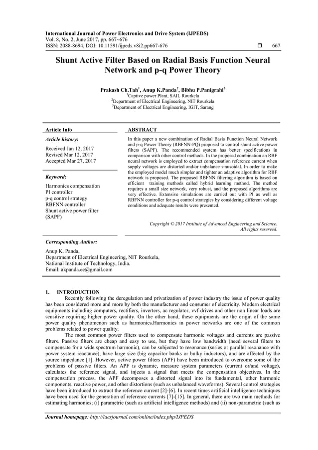 Shunt Active Filter Based on Radial Basis Function Neural Network and p-q Power Theory | PDF