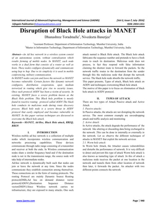 disruption of black hole attacks in manet | PDF | Computer Networking | Computing