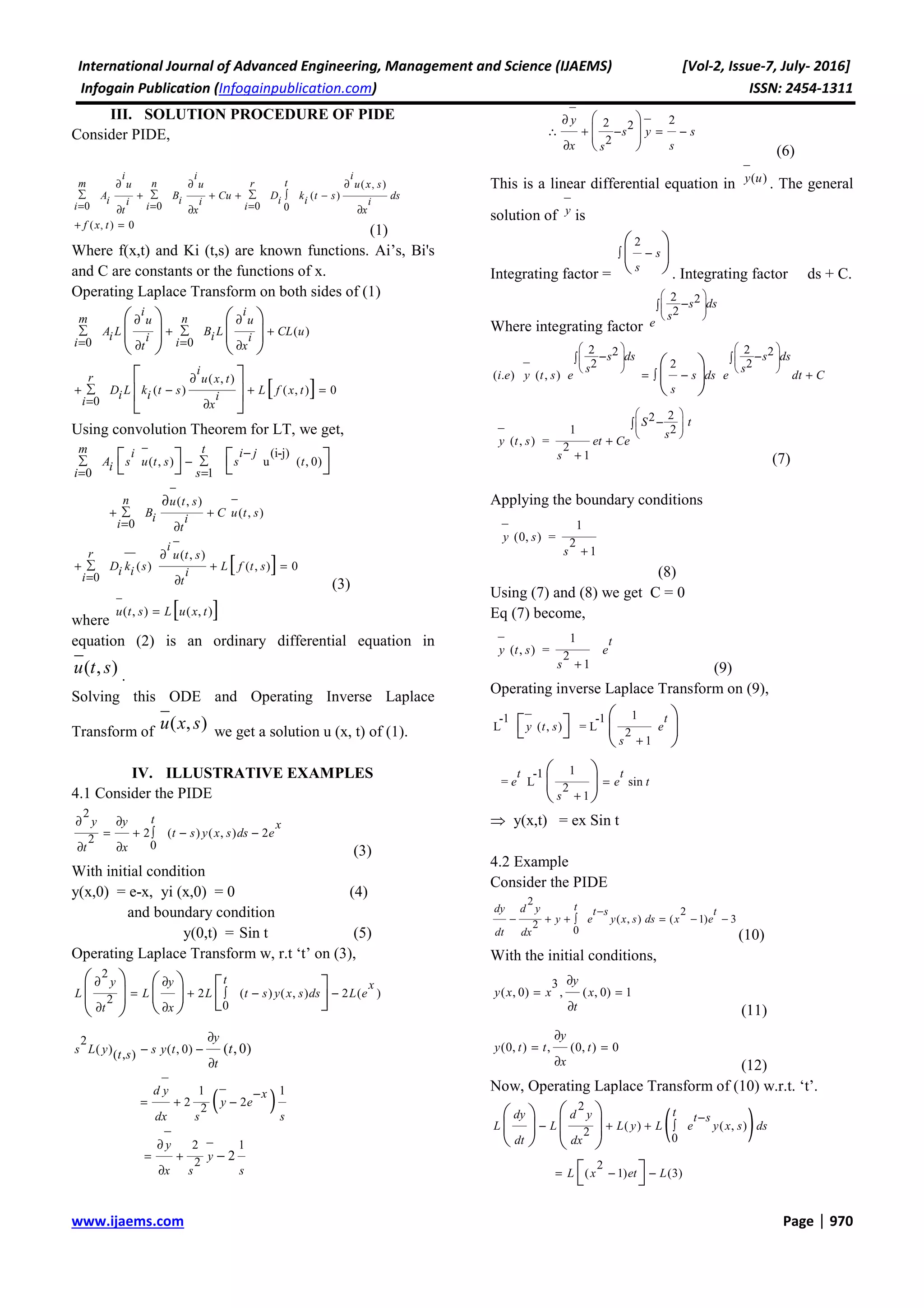 optimal solution method of integro-differential equaitions under laplace transform | PDF