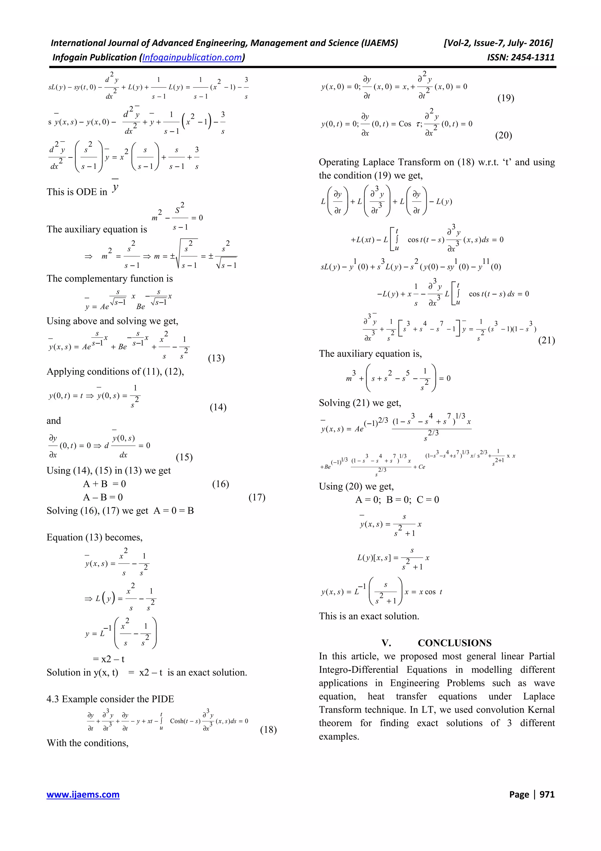 optimal solution method of integro-differential equaitions under ...