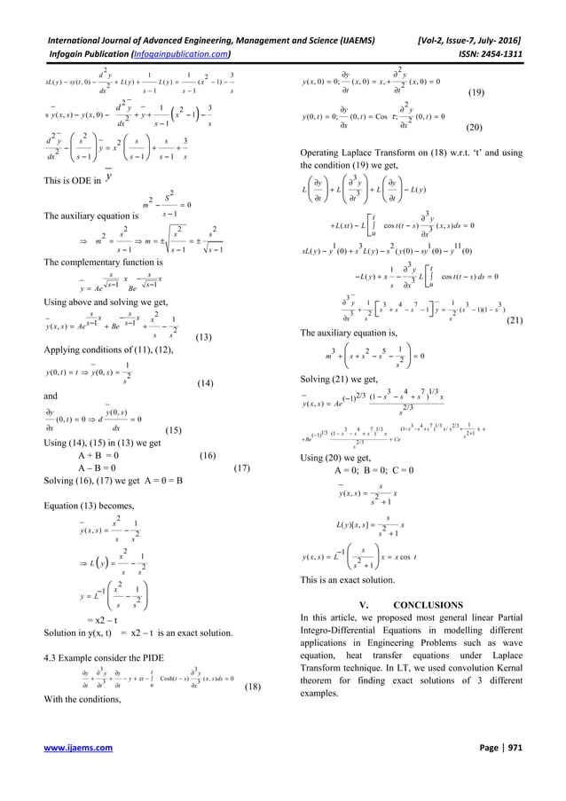 optimal solution method of integro-differential equaitions under laplace transform | PDF