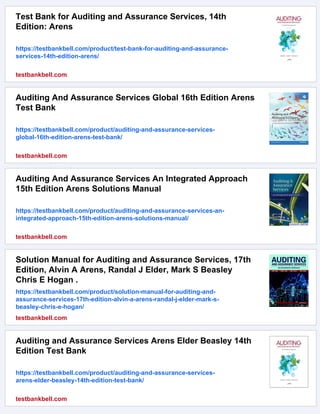 Solution Manual for Auditing and Assurance Services 17th by Arens | PDF
